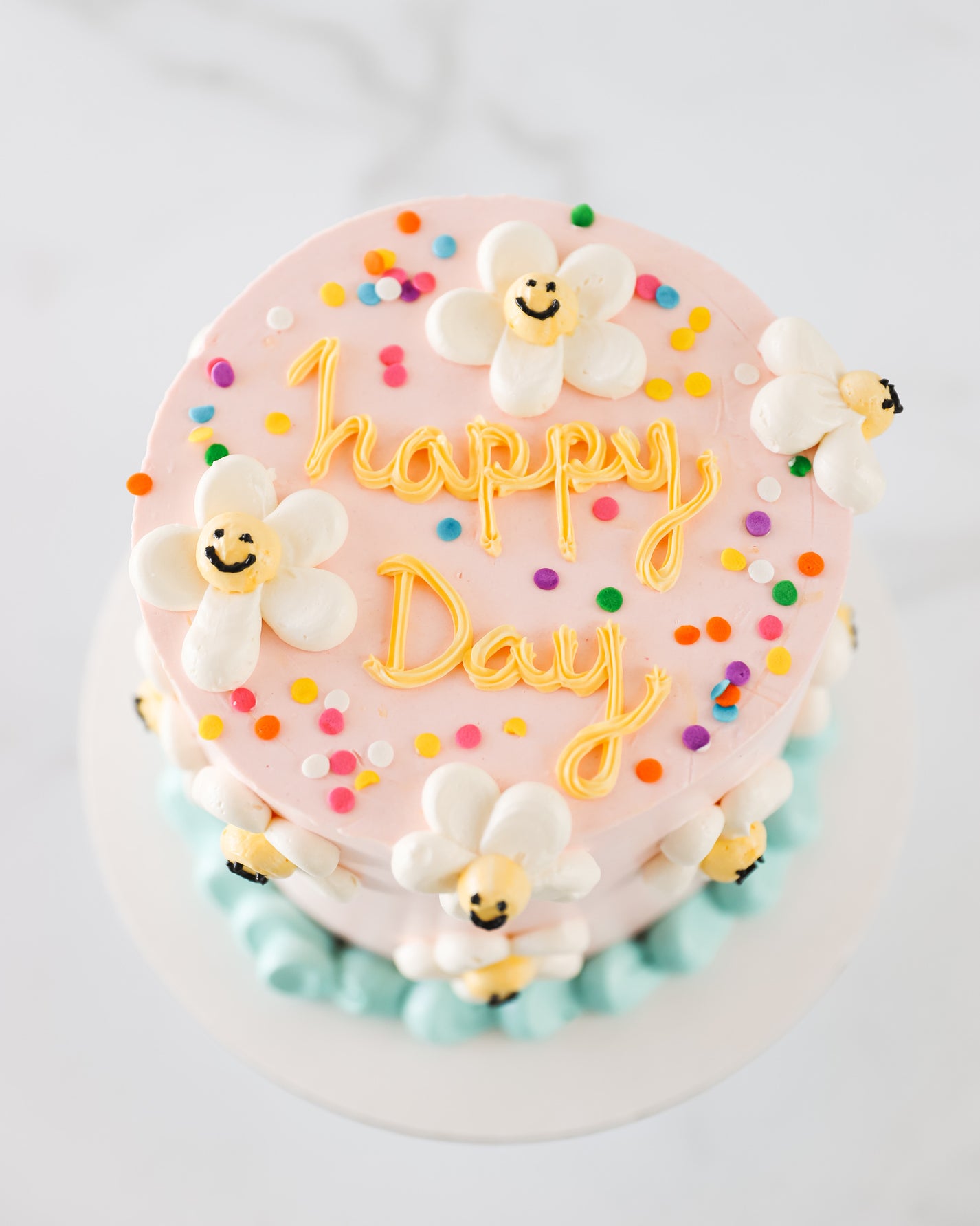 June Cake with Hand-Piped Birthday Writing and Sprinkles – Earth and Sugar